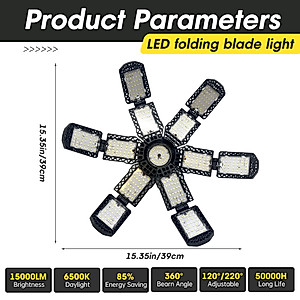 PINSAI 2 Packs LED Garage Light,Super Bright Screw in E26/E27 Ceiling Shop Work Lamp, 280W 30000 Lumen Deformable Basement Bulb Fixture with 12+1 Adjustable Panels, Lighting for Workshop, Attic