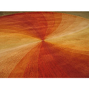 EORC, LLC Hand-Tufted Wool Orange Contemporary Abstract Swirl Rug, 6' Round, Red