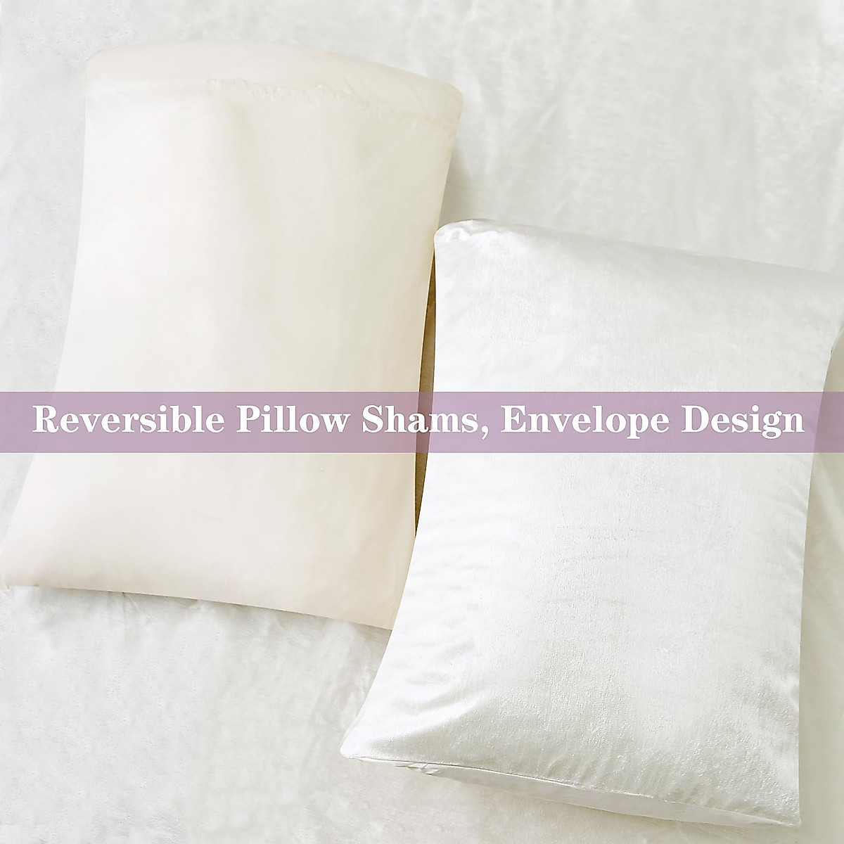 JSD White Velvet Microfiber Duvet Cover Set Queen Size, 3 Piece Reversible Duvet Cover with Pillow Shams Zipper Closure