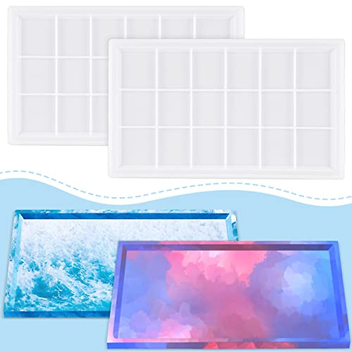 2 Pieces Silicone Rolling Tray Mold Rectangle Serving Tray Molds Large Coaster Resin Mold Silicone Plate Casting Mold with Sides for DIY Craft Epoxy Resin Making Coin Dish Jewelry Holder Trinket Tray