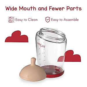 mimijumi Baby Bottle Very Hungry 8 oz Bottle with Slow Flow, Lighter Nipple - Medical Grade Silicone Anti-Colic Baby Bottles for Breastfed Babies - Newborns 0-6 Months