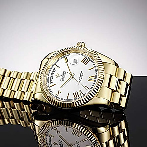 CADISEN Men Automatic Watch Sapphire Luxury Mechanical Wristwatch Stainless Steel Waterproof Watch Men MIYOTA8285 (Golden White Noodles)