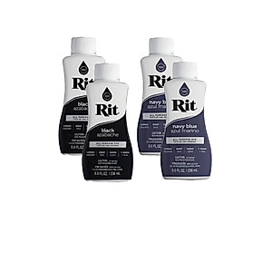 Rit All Purpose Liquid Fabric Dye Bundle (4 Pack), 2 - Black 8oz Dye + 2 - Navy Blue 8oz Dye