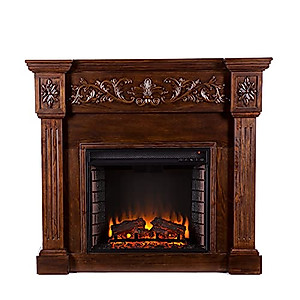 SEI Furniture Calvert Electric Carved Floral Trim Fireplace, Espresso (AMZ8729EF)