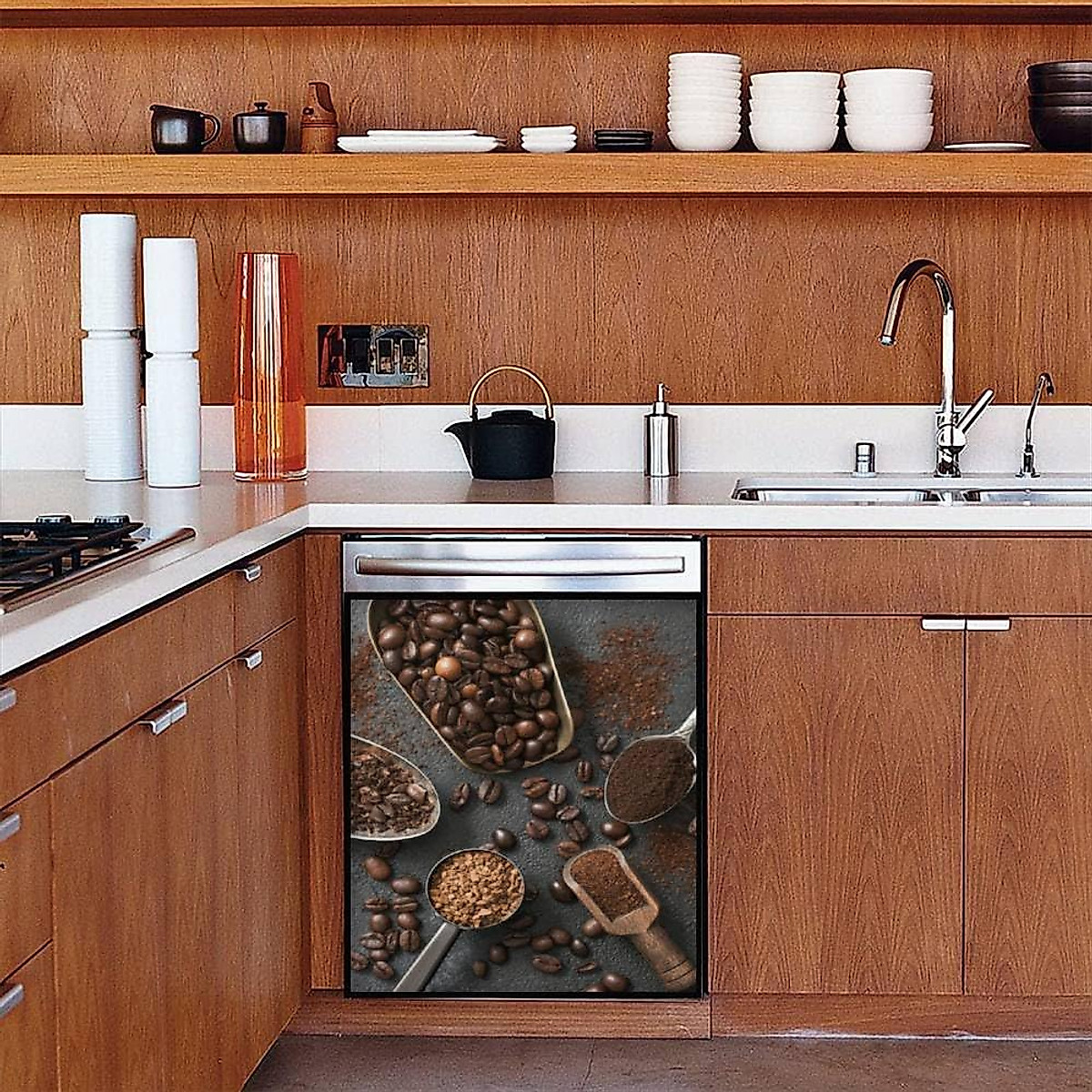 Dishwasher Magnet Cover Ground Bean Coffee Freeze Dried Instant Coffee granules Various Spoons Magnetic Refrigerator Stickers Decorative Appliance Cover Fridge Panels Metal Door Garage 23x26in