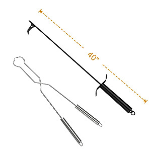 Fireplace Poker Grabber, Extra Long Fire Poker Stick & Firepit Tongs 40 Inch, Fireplace Tools for Fireplace, Camping, Wood Stove and Indoor Outdoor Use