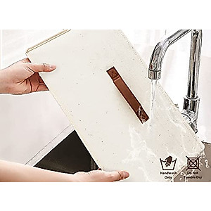 StorageWorks 55L Storage Bin, Decorative Closet Storage Box with Double-Open Lid, Divider Board and 3 PU Handles, Hand Wash, Canvas, Ivory White, Extra Large