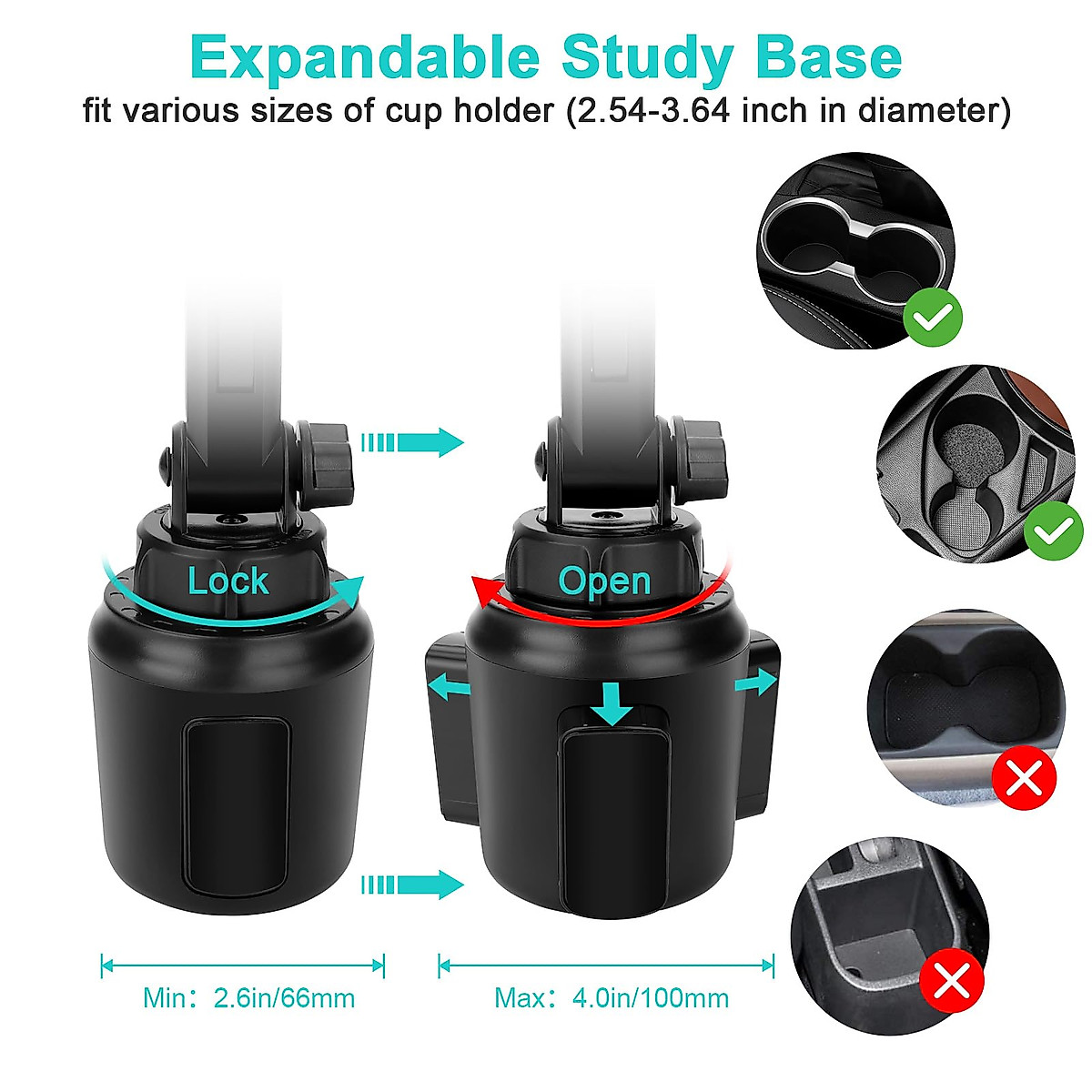 Cup Holder Car Tablet Mount, Universal 360° Rotation Adjustable Long Arm Holder Stand for iPad Pro 12.9/11/10.5/9.7/Air/Mini 6/5/4, Samsung Galaxy Tab/Z Fold 6/5, Amazon Fire HD, 4.7-12.9" Tab & Phone