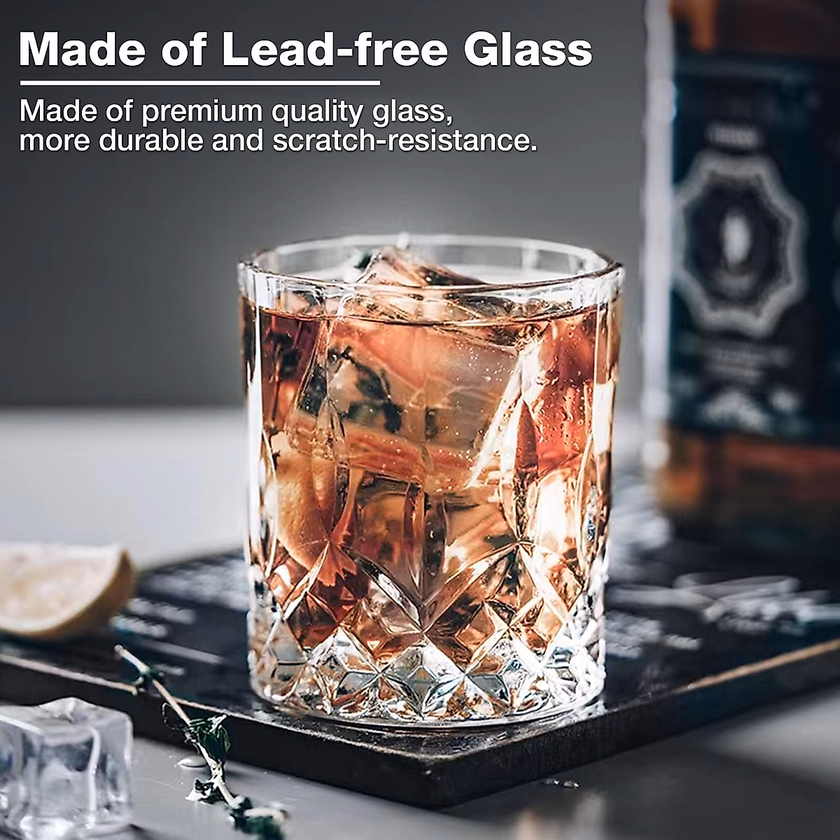 Hlukana Old Fashioned Whiskey Glasses Set of 4, 11 OZ Cocktail Glasses with Luxury Box, Bourbon Cocktail Rocks Scotch Glasses, Barware for Scotch Cocktail Rum Vodka Liquor, Gifts for Men