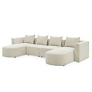 U-Shaped Stylish Comfy Sectional Sofa Couch with 2 Single Seats and Lounge Chaises, Oversized Modern DIY Combination Convertible Modular Sofa&Couch, Cloud Deep Seater Cozy Sofá for Living Room