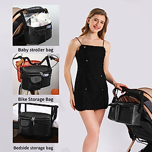 Universal Stroller Organizer with Insulated Cup Holder Detachable Phone Bag & Shoulder Strap, Fits for Stroller Like Uppababy, Baby Jogger, Britax, BOB, Umbrella and Pet Stroller (Black)