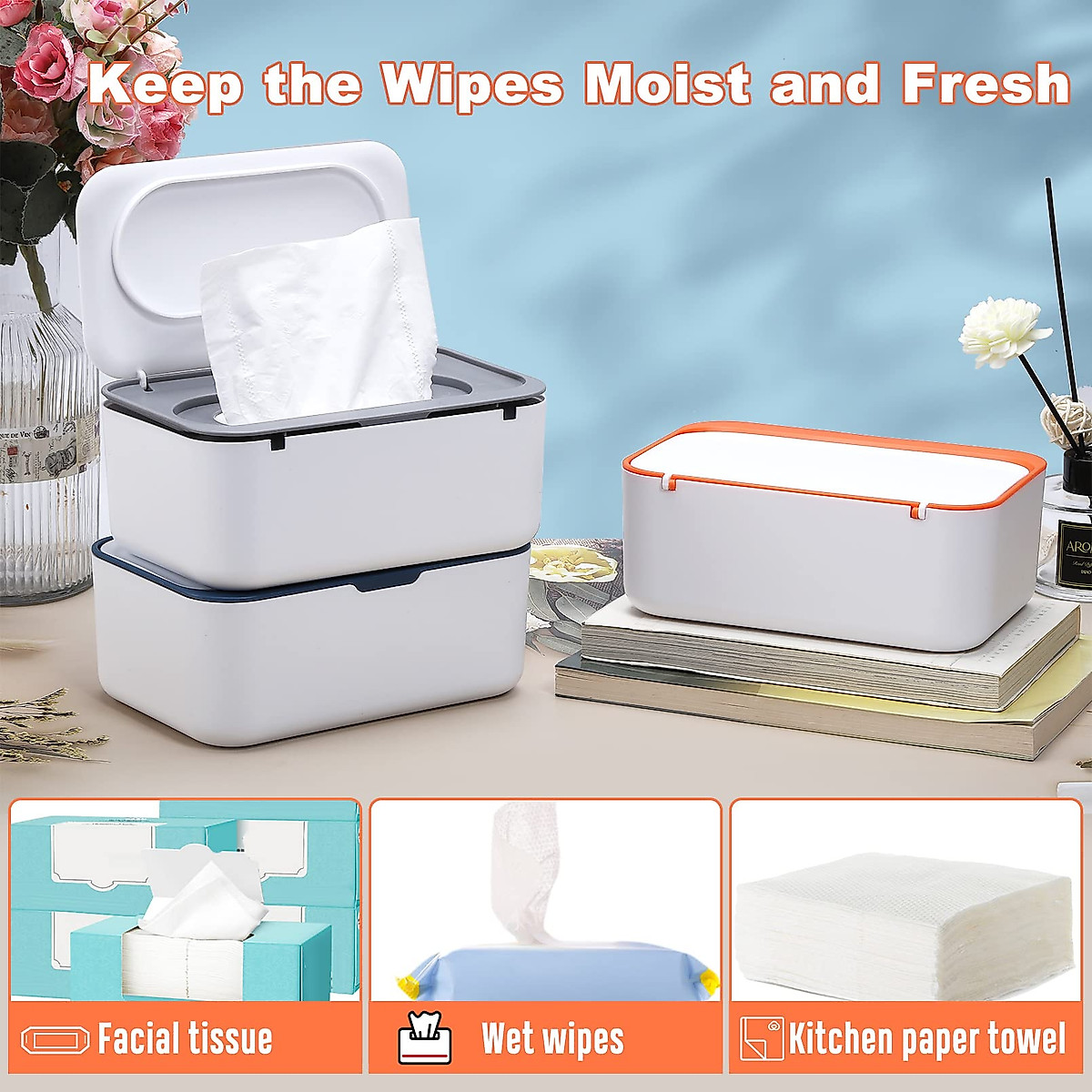 3 Pack Wipes Dispenser,Refillable Baby Wipe Dispenser,Baby Wipe Holder Keeps Wipes Fresh,Non-Slip Wipes Container with Sealing Design,Bathroom Tissues Wipes Case Box with Lids,Easy Open & Close