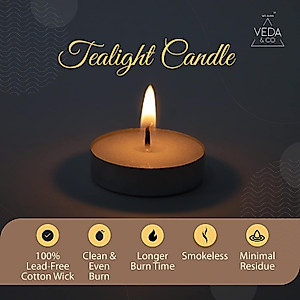 Welburn Veda&Co™ Tealight Candles - Pack of 100, 4 to 4.5 Hours Burn Time, Smokeless Unscented Tea Light 100% Fully Refined Paraffin Wax, Dripless, Christmas, Weddings Home Decor, Shabbat,