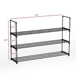 BIWHALE 3-Tier Stackable Shoe Rack, Expandable & Adjustable Fabric Shoe Shelf Storage Organizer, Black