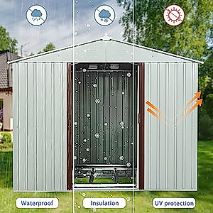 SUNDALY 6x5 FT Metal Outdoor Storage Shed with Windows & Sliding Door, Waterproof Bike Shed Garden Tool Storage Shed with Floor Frame for Backyard Patio