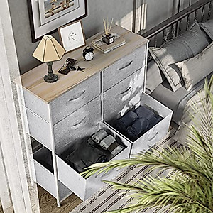 YITAHOME Fabric Dresser for Bedroom, Tall Dresser with 8 Drawers, Storage Tower with Fabric Bins, Chest of Drawers for Closet & Living Room - Sturdy Steel Frame, Wooden Top (Light Grey)