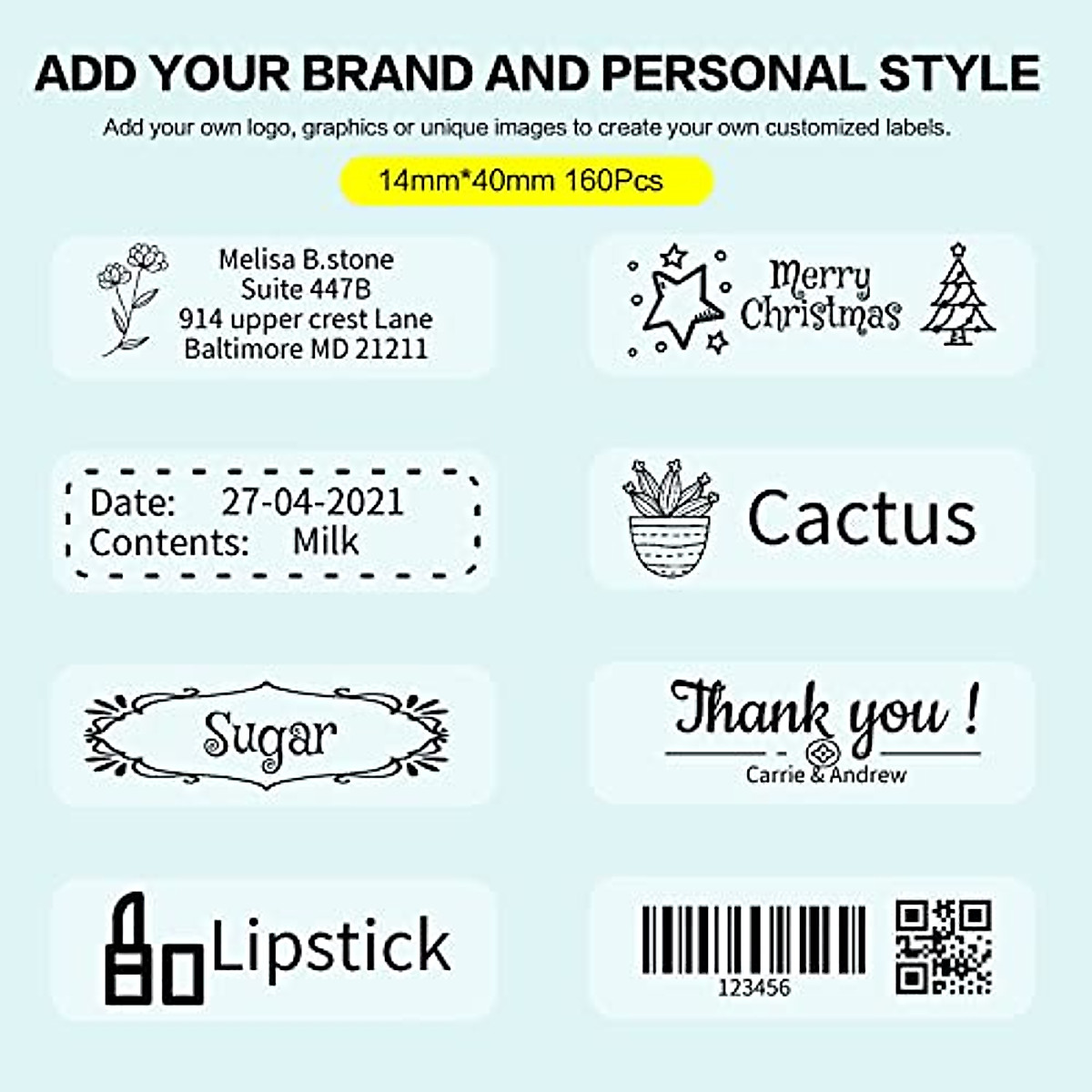 160 Pcs NIIMBOT D11 Label Maker Tape Clear Address Labels Name File Folder Waterproof Sticker Labels for Daycare, School, Travel, Baby Bottles, Clothes, Lunch Boxes and Cups, School Supplies