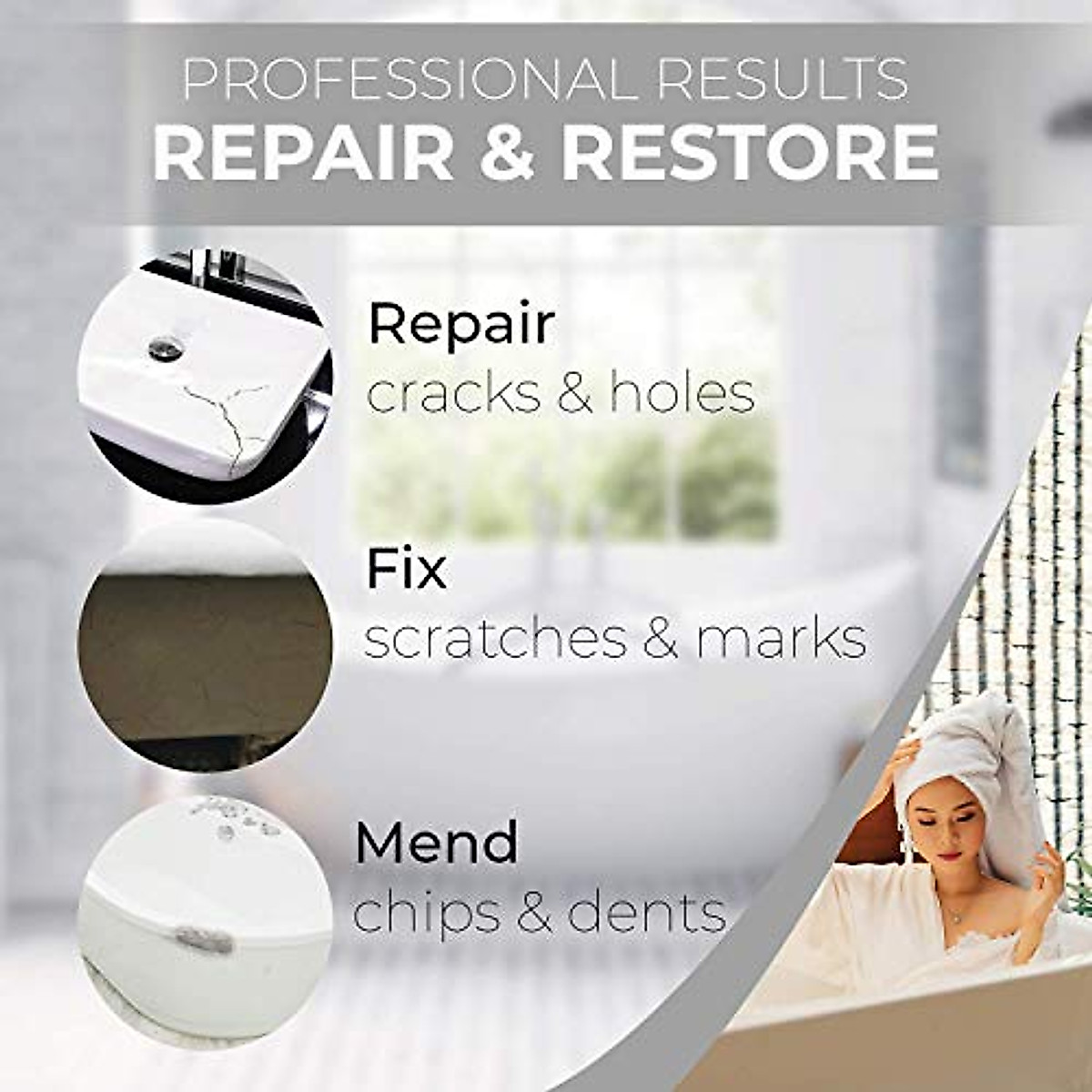 White Tub Repair Kit White for Acrylic, Porcelain, Enamel & Fiberglass Tub Repair Kit for Sink, Shower & Countertop - Bathtub Refinishing Kit for Cracked Bathtub Scratches - Shower Bases & Pans