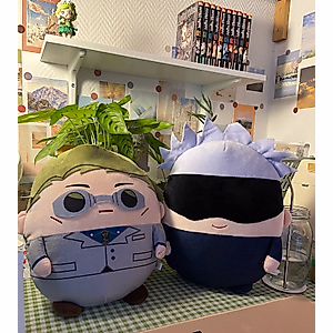 LINKOM Anime Plush Doll Figures Gojo Satoru Yuji Itadori Soft Plushie Stuffed Toys Keychain Round Cushion Pillow Cosplay Props Keyring (22cm/8.66inch, Gojo Satoru A)