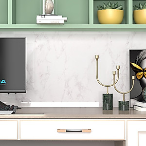 White/Gray Glossy Marble Contact Paper Wallpaper 15.8"x78.7" Peel and Stick Wallpaper Self Adhesive Thick Removable Waterproof DIY Vinyl Film for Kitchen Countertops Cabinet Furniture Refurbishment