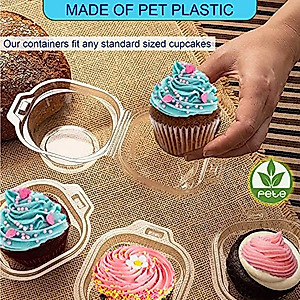 MAQ's 100 Packs Individual Cupcake Containers, Stackable Single Compartment Transparent Cupcake Boxes for Muffins, BPA Free Plastic Disposable Cupcake Carrier with Airtight Lid for Wedding