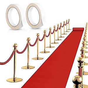 FACULX Red Carpet Runner for Party 80gsm Red Carpet Runner with 2 Piece Carpet Tapefor Wedding Christmas Xmas Thanksgiving Outdoor Accessories, Wedding Party Hallway Prom Rug (Red, 2.6 x 30 Feet)