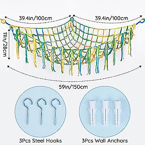 Basumee Stuffed Animals Net or Hammock Toy Storage Organizer Toy Hammock Hanging Stuffed Animals Storage Holder with Tassels for Nursery Kids Bedroom Room Wall Décor, Yellow-Green