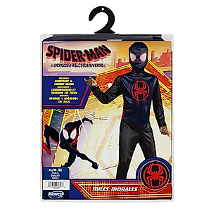 Marvel Miles Morales Official Youth Halloween Costume - Printed Jumpsuit with Fabric Mask (M) Black