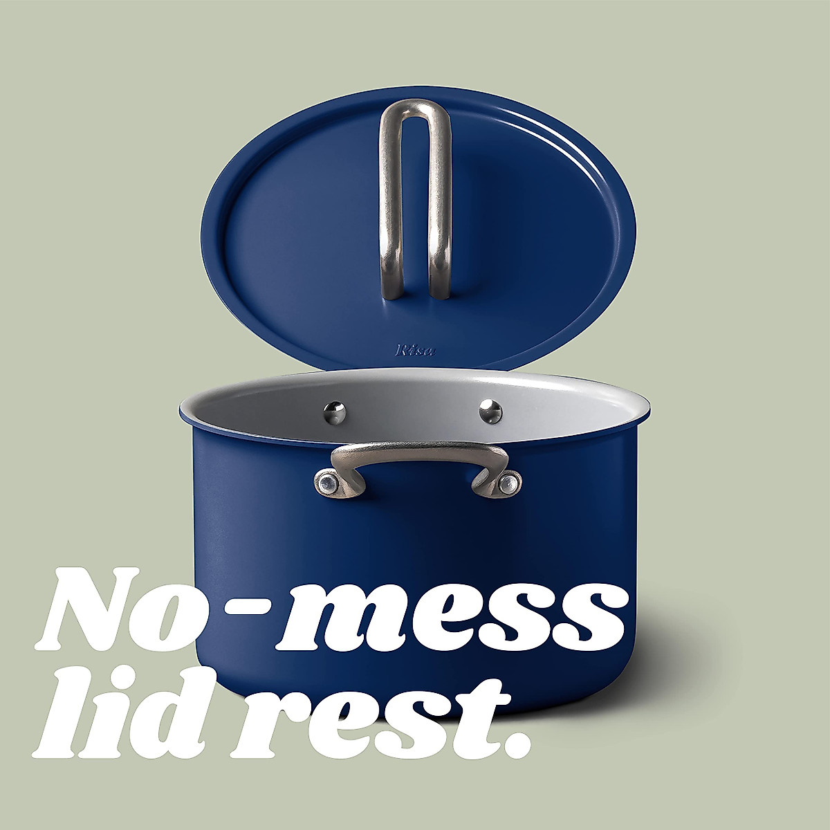 Nontoxic, nonstick BPA-free Risa kitchen stock pot with lid and pot holders for gas, electric, & induction stove by Eva Longoria - Deep Blue