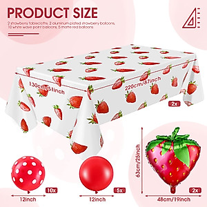 19 Pieces Strawberry Birthday Party Decoration with Strawberry Tablecloth Strawberry Foil Balloons Polka Dot Balloons for Sweet One Baby Girl Strawberry Birthday Decor Strawberry Party Supplies