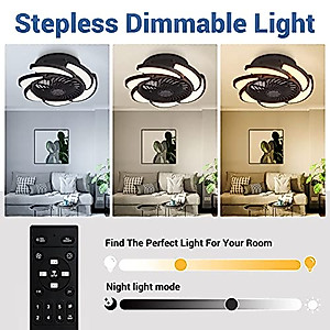 Ceiling Fan with Lights Remote Control Black, 18" Flush Mount Low Profile Fan, Modern Smart Ceiling Fan with Dimmable LED Light & 6 Speeds Reversible Blades Timing, Black Fan for Bedroom, Living Room