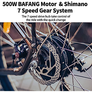 Electric City Bike 7 Speed E-Bike, 48V Larger Battery 500W BAFANG Motor Electric Bicycle for Adults Brown