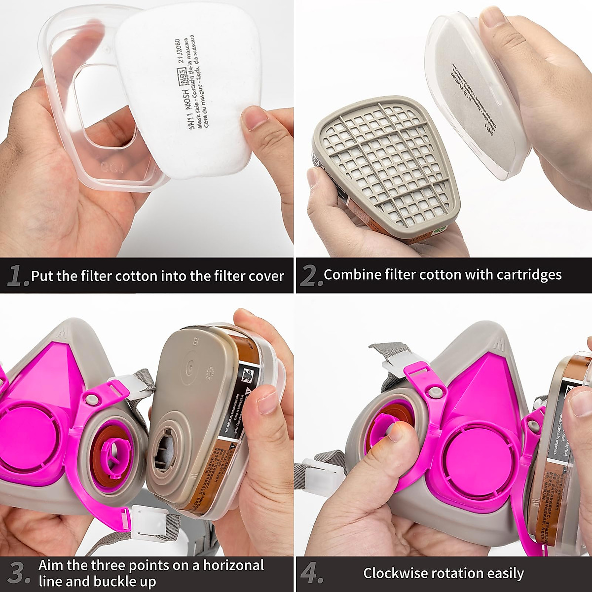 RANKSING Respirator Mask with Filters and Safety Glasses to Against Dust Gases Fumes Asbestos Chemicals while Painting Spraying Sanding Welding Construct and Work PPE 6200 Pink Medium