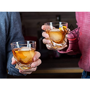 CYOIDAI Bohemian Crystal Glass Set of 6 Whiskey Glasses 11oz./320ml. Elegant Quadro Design Heavy Base Old Fashioned Style Bourbon Scotch Vodka Brandy Holiday Gift Birthday Wedding Housewarming