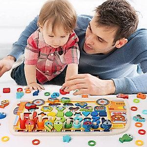 Busy School Bus Learning Montessori Toys for Preschool Toddlers, Puzzles, Math Games, Numbers, Shapes Classifiers, Counting, Stacking and Fishing, Activity Gifts for Boys and Girls of 3 to 5 Years