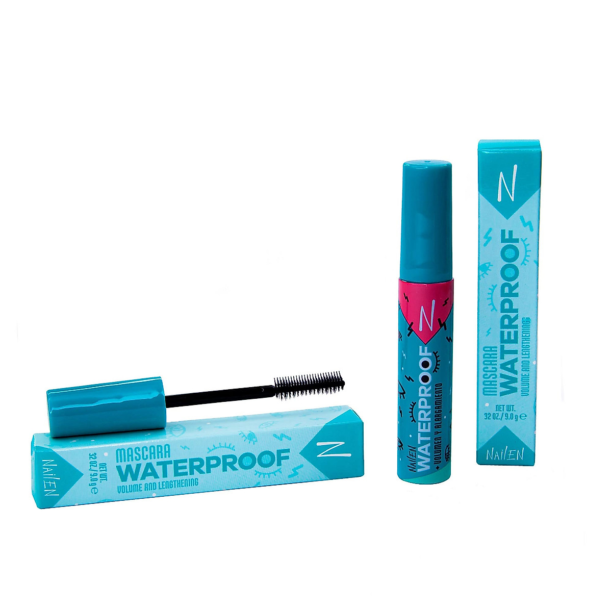 Nailen Black Waterproof Long Lash Mascara with Comb - No Clumps, Smudges, or Flakes - Voluminous and Long Eyelashes for Eye Makeup - 1 Count