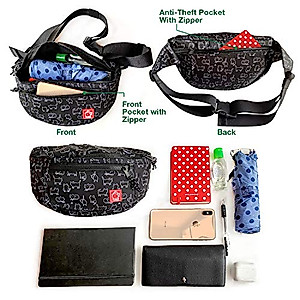 FLOCK THREE Fanny Pack Waterproof Waist Bags Mens Shoulder Bag Women's Sling Purses Travel Backpack Casual Bum Bag Women Small Size Crossbody Sling Bag For Cat Lover Hiking Bicycle Men Chest Daypacks