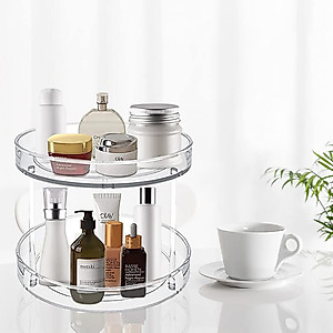 2 Tier Lazy Susan Organizer for Cabinet, 9-Inch Clear Lazy Susan Turntable for Cabinet Organizer, Skincare Organizer , Spice Storage Containers