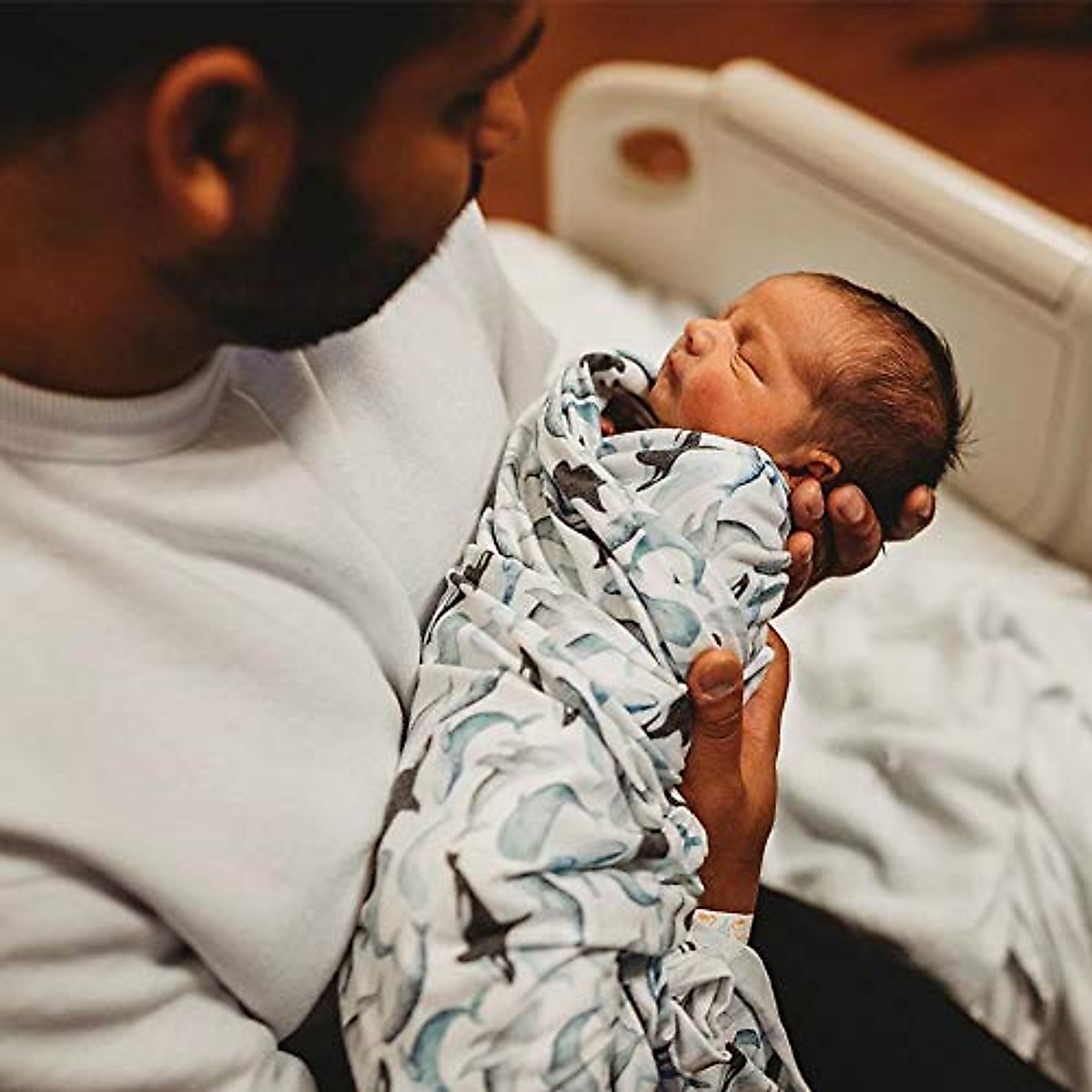 Newborn Swaddle Blankets with Beanie Hat 4 Pack Set for Boys Whale+Camouflage Baby Receiving Blanket