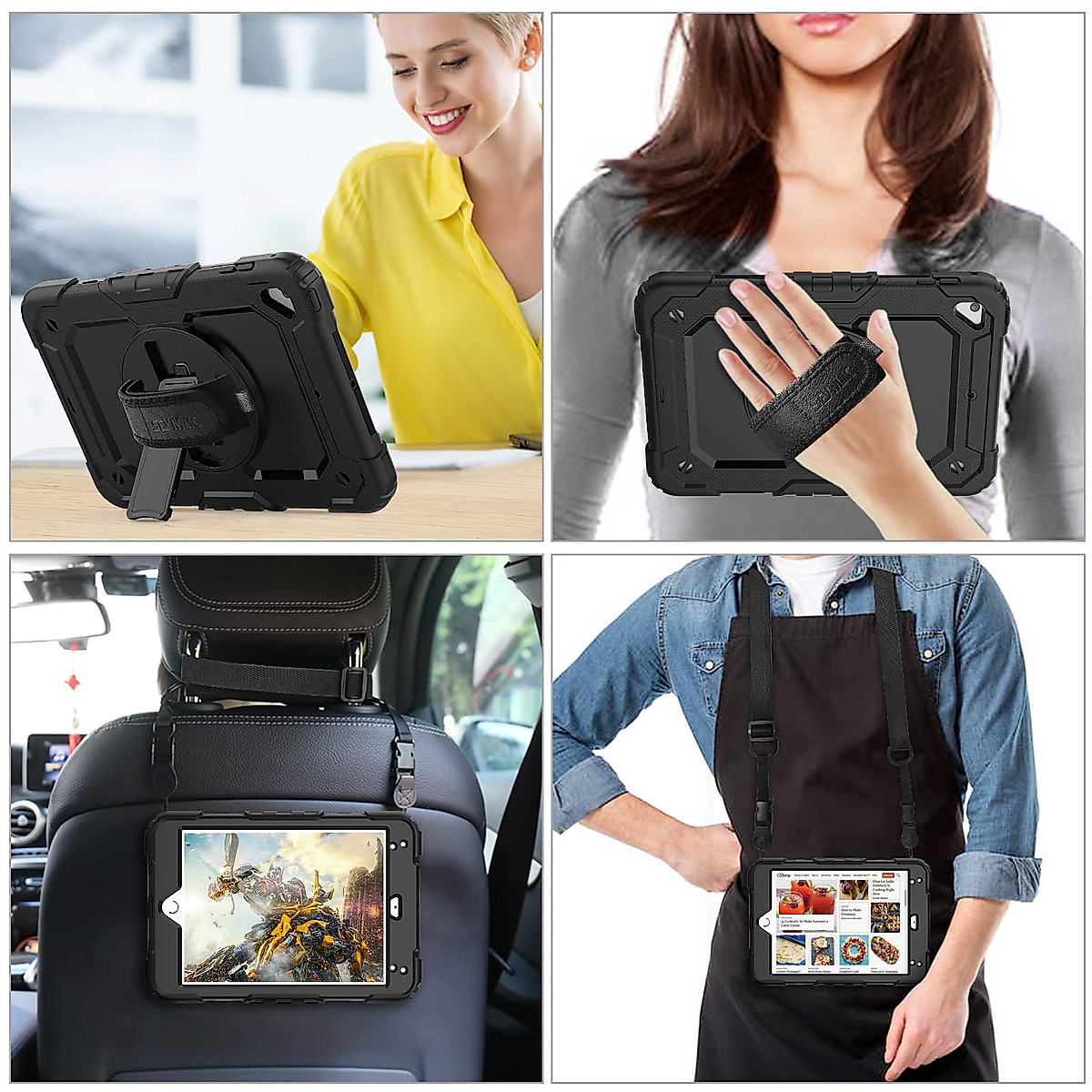 SEYMAC stock Case for iPad Mini 5/4 with Screen Protector Pencil Holder [360 Rotating Hand Strap] & Stand, Drop-Proof Case for iPad Mini 5th/4th Generation 7.9 inch (Black)