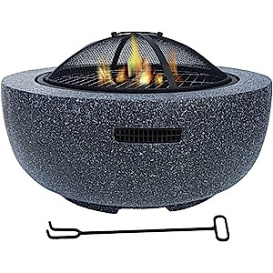 LEAYAN Garden Fire Pit Grill Bowl Grill Barbecue Rack Fire Pit Outdoor fire Pit, Heater with mesh Sparkle Screen Cover, Suitable for Garden, Picnic Terrace and Backyard Heating, Black