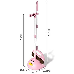 Cute Duck Cleaning Broom and Dustpan Set with Long Handle Stand Up Broom and Dustpan for Home Kitchen Room Office, Outdoor Indoor (Pink)