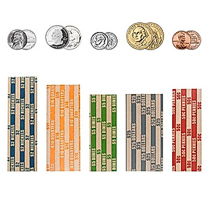 L LIKED 375 Assorted Bundle Flat Striped Coin Wrappers (75 of Each - Penny, Nickel, Dime, Quarter, Dollar)