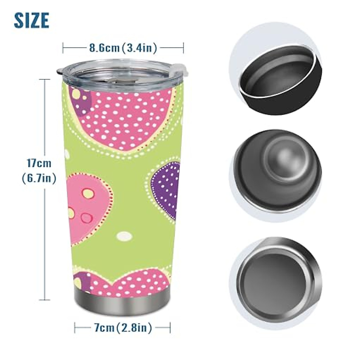 QWEUIOP 20oz Insulated Travel Coffee Mug Colorful Hearts Pattern Stainless Steel Tumbler with Lid Double Wall Vacuum Coffee Cup For Hot and Cold Drinks14682