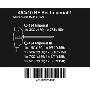 Wera - 5023451001 454/10 HF Set Imperial 1 Screwdriver Set T-Handle Screwdrivers Hex-Plus with Holding Function, Imperial, 10 Pieces
