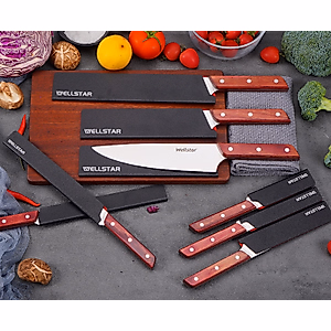 WELLSTAR Knife Edge Guards Set, 8 Piece Universal Blade Covers, BPA Free ABS Protective Blade Sheaths, Non-Scratch Felt Lining Kitchen Knives Covers (Knives not included)