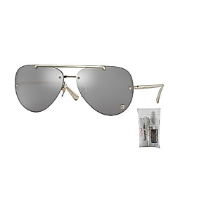 Versace VE223112526G 60MM Pale Gold/Light Grey Mirror Silver Pilot Sunglasses for Women + BUNDLE With Designer iWear Eyewear Kit