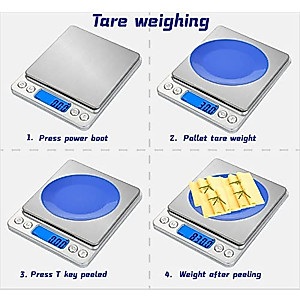 HNZYFUTA Digital Food Gram Scale Mini Pocket Scale for Food Ounces and Grams,Baking,Cooking,Kitchen and Small Items,Tare Function,2Trays,LCD Display (Batteries Included) Silvery