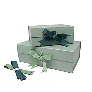 PAPER GENIUS Luxury Gift Box | 9.5x7x4 Inches-with 2 Satin Ribbons | Gift Boxes with Lids for Christmas - Gift boxes with Ribbons for wedding and Thanksgiving (Medium Mint Green)
