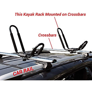 DRSPORTS 2 Pairs Heavy Duty Universal J-Bar Kayak Rack Roof Top Carrier for Kayak Canoe Paddle Boat Mounted on Car SUV, Car and Truck Crossbar with 4 pcs Tie Down Straps
